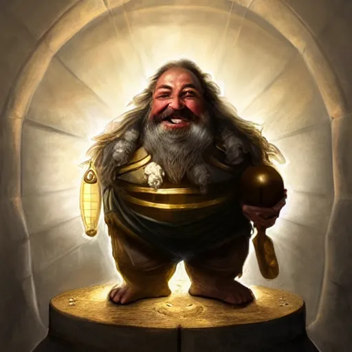 symmetrical portrait of a happy dwarf showing off the | Stable Diffusion