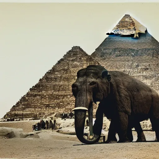 photograph of mammoths building the pyramid of Giza | Stable Diffusion