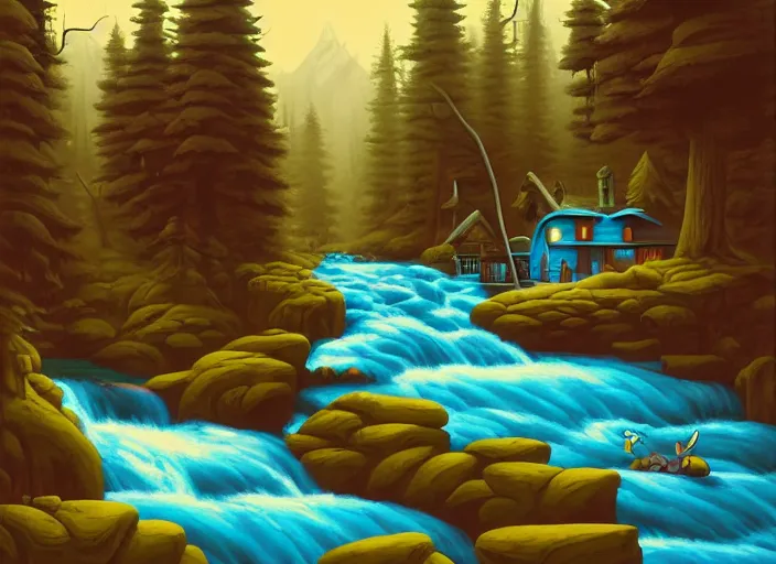 matte sharp painting, a river running past a cozy | Stable Diffusion ...