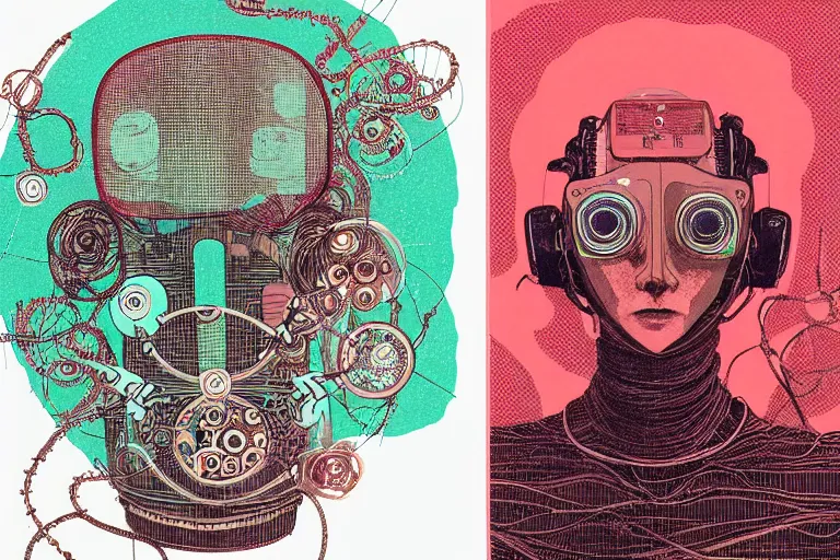 risograph grainy drawing vintage sci - fi, antagonist, | Stable ...