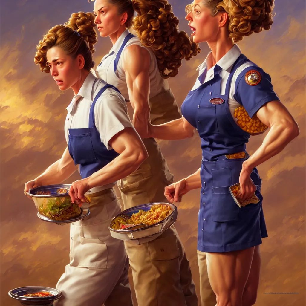 epic portrait an muscular waitress wearing short | Stable Diffusion ...