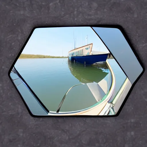 realistic photo of boat on tiling flat triangle mirrors | Stable ...