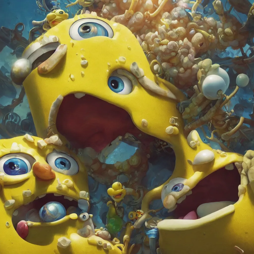 close up of hyper - realistic spongebob, | Stable Diffusion