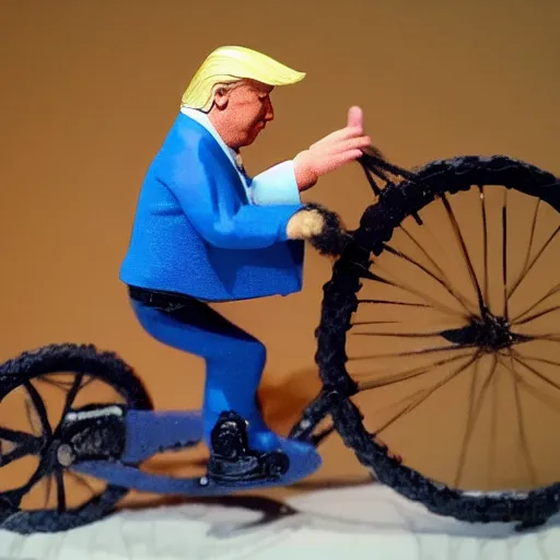 donald trump riding a bike, claymation, very detailed, | Stable Diffusion