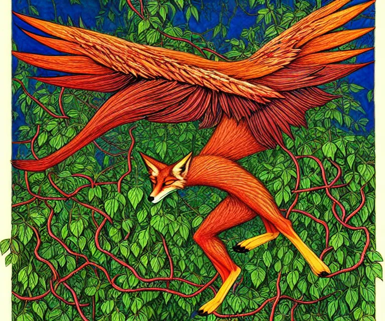 An absurdly-detailed Winged-Fox suspended in thorny | Stable Diffusion ...