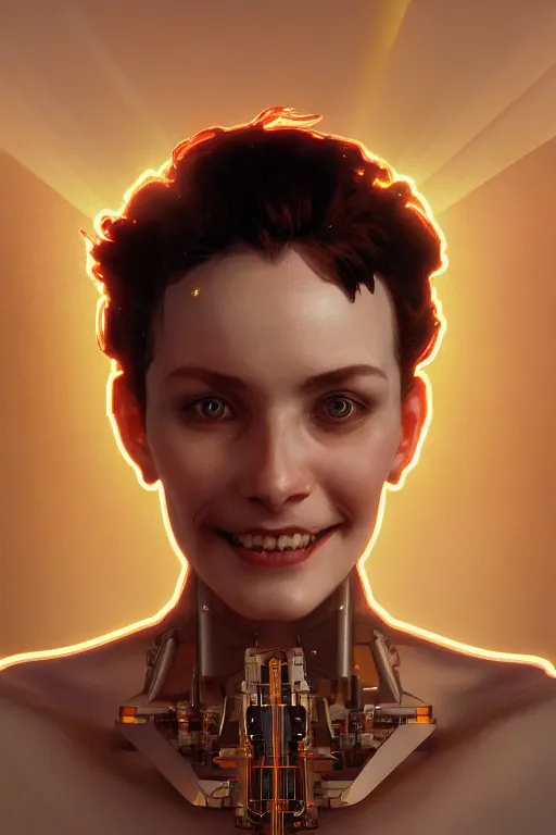 a close up portrait of a smiling cyborg, dramatic | Stable Diffusion ...