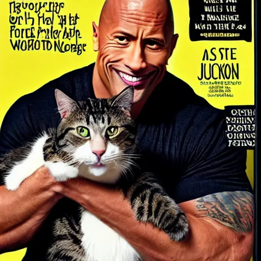 dwayne johnson petting a cat, cover of national | Stable Diffusion ...