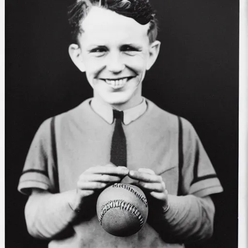 depression era boy overjoyed by gift of a baseball, | Stable Diffusion