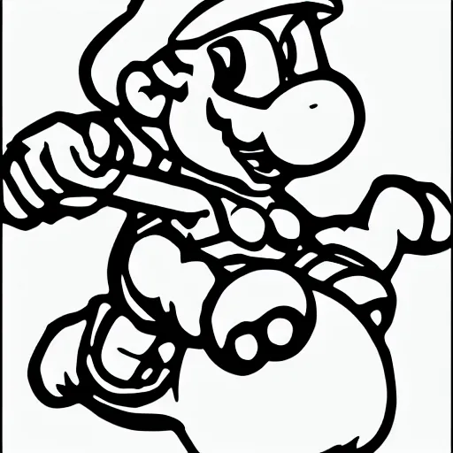 a colouring page of mario riding a dinosaur | Stable Diffusion | OpenArt