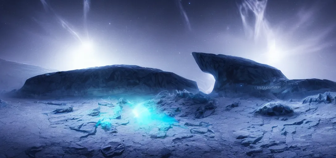 dramatic view of an alien ice planet at night, nebula | Stable ...