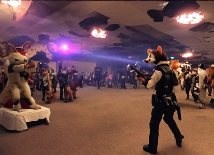 mass shooting at a furry convention, epic movie shot, | Stable ...