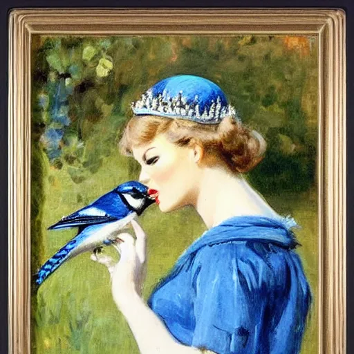 Taylor Swift kissing a bluejay, 1950s, modest, elegant | Stable ...