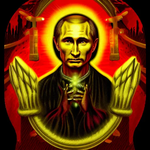 putin on an icon with a halo of blood, scary icon in | Stable Diffusion