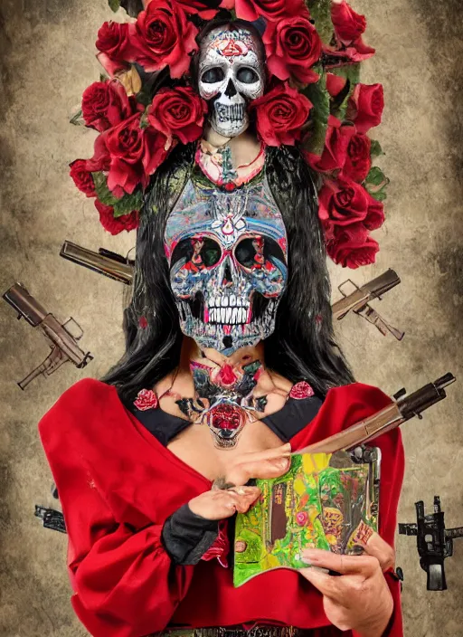 Mexican masterpiece of santa muerte with the book of | Stable Diffusion