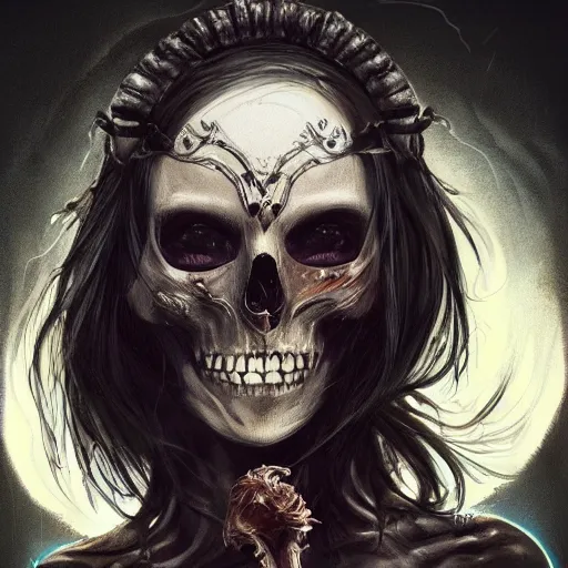 Female death holding a skull, kodachrome, high | Stable Diffusion | OpenArt