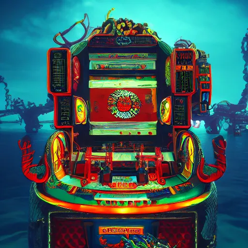 a pachinko machine in the ocean of hell, in the style | Stable Diffusion
