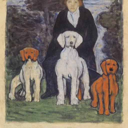 A dog walker holding many dogs, by Piet Mondrian | Stable Diffusion