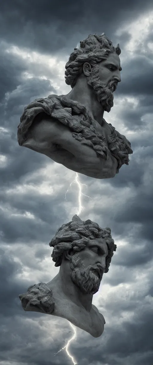 stone bust of zeus in the clouds, storm clouds, | Stable Diffusion ...