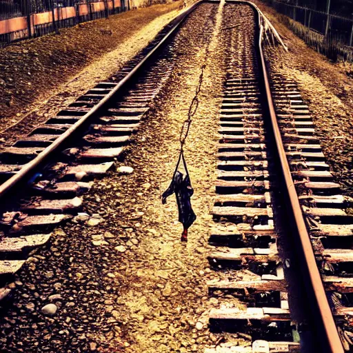 justin sun wearing rope and chains on train tracks,, | Stable Diffusion ...