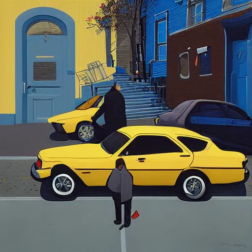 painting of a person getting out of their car on a | Stable Diffusion ...