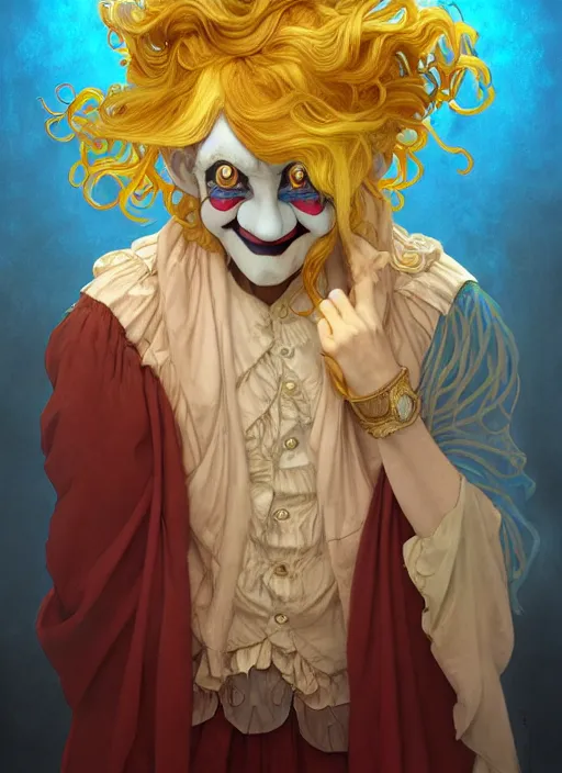 scary old clown with curly shiny shimmering golden | Stable Diffusion ...