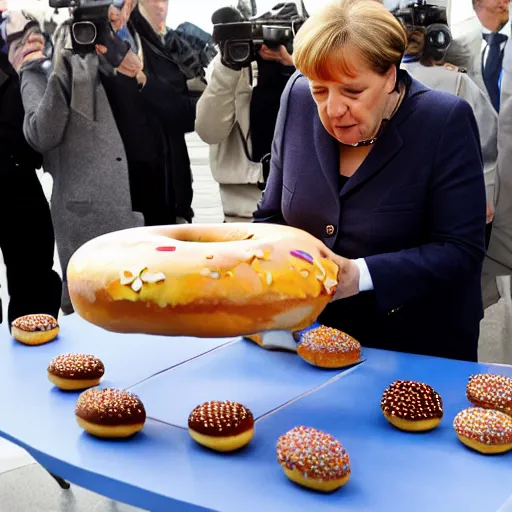 Angela Merkel eating a very big donut | Stable Diffusion