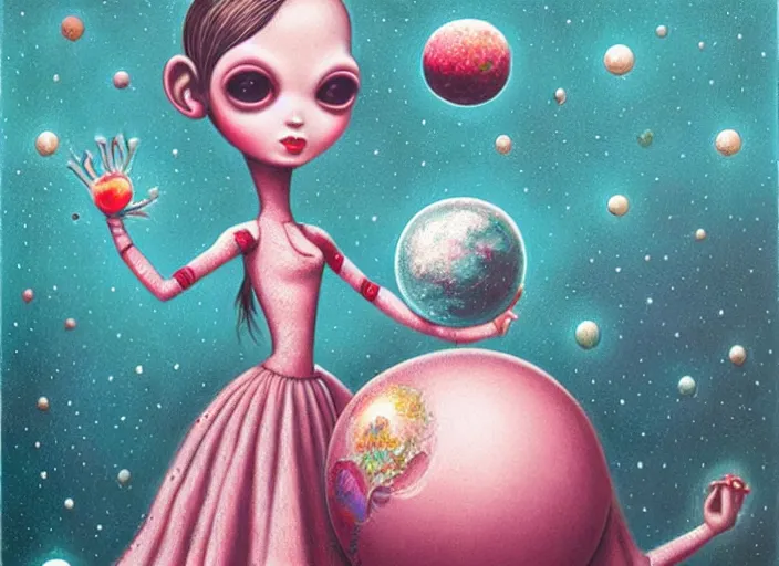 a cute alien girl holds the universe in her hand, an | Stable Diffusion ...