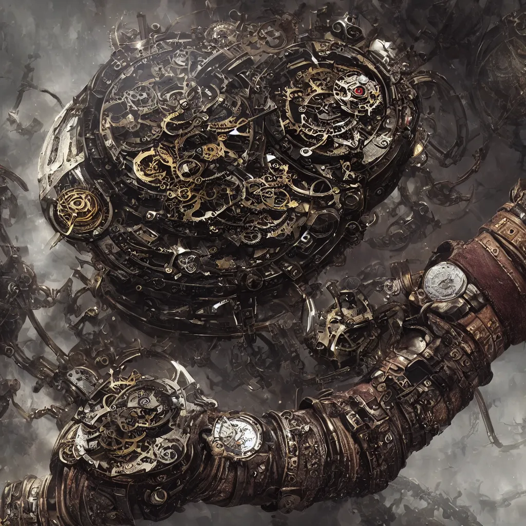 a steampunk style mechanical wrist watch by greg | Stable Diffusion ...