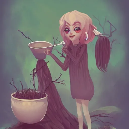 cute forest witch stirring a cauldron, 2d, art | Stable Diffusion | OpenArt