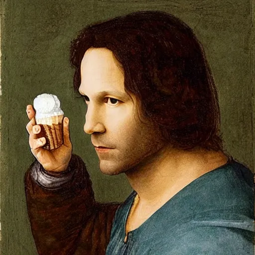 portrait of paul rudd enjoying a pint of ice cream, | Stable Diffusion ...