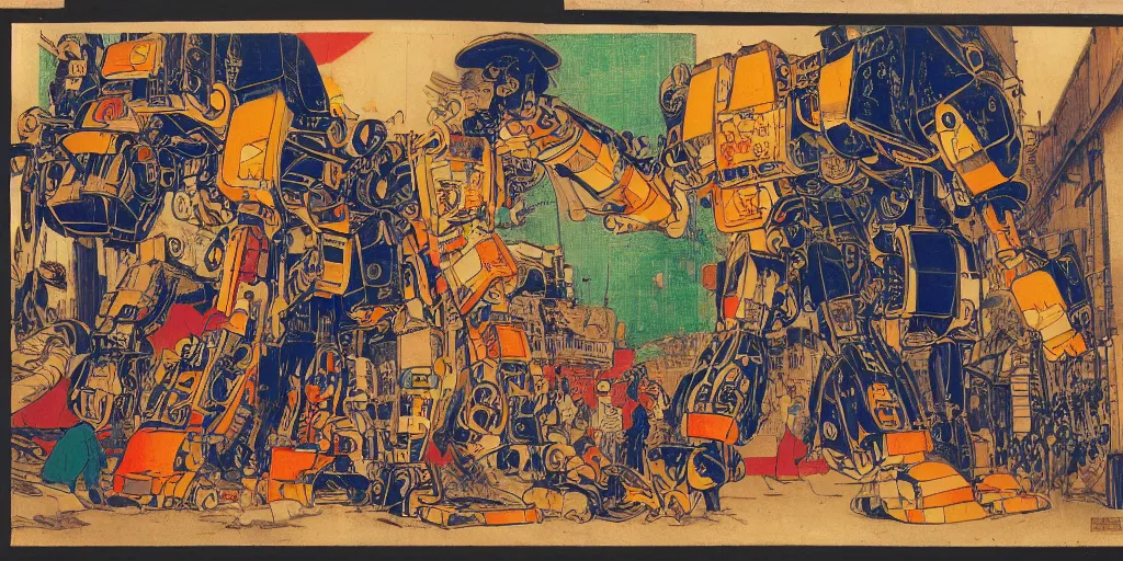 colourful - damaged - giant mecha ROBOT of AJEGUNLE | Stable Diffusion ...