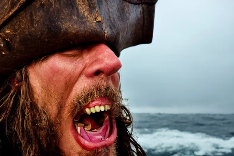 closeup old pirate yelling on an old pirate ship, | Stable Diffusion