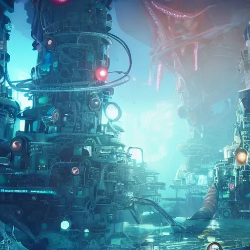 Deep Sea city with squid robots in a futuristic coral | Stable Diffusion | OpenArt