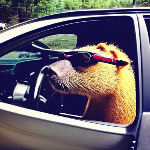 capybara in sunglasses driving a car ” | Stable Diffusion | OpenArt