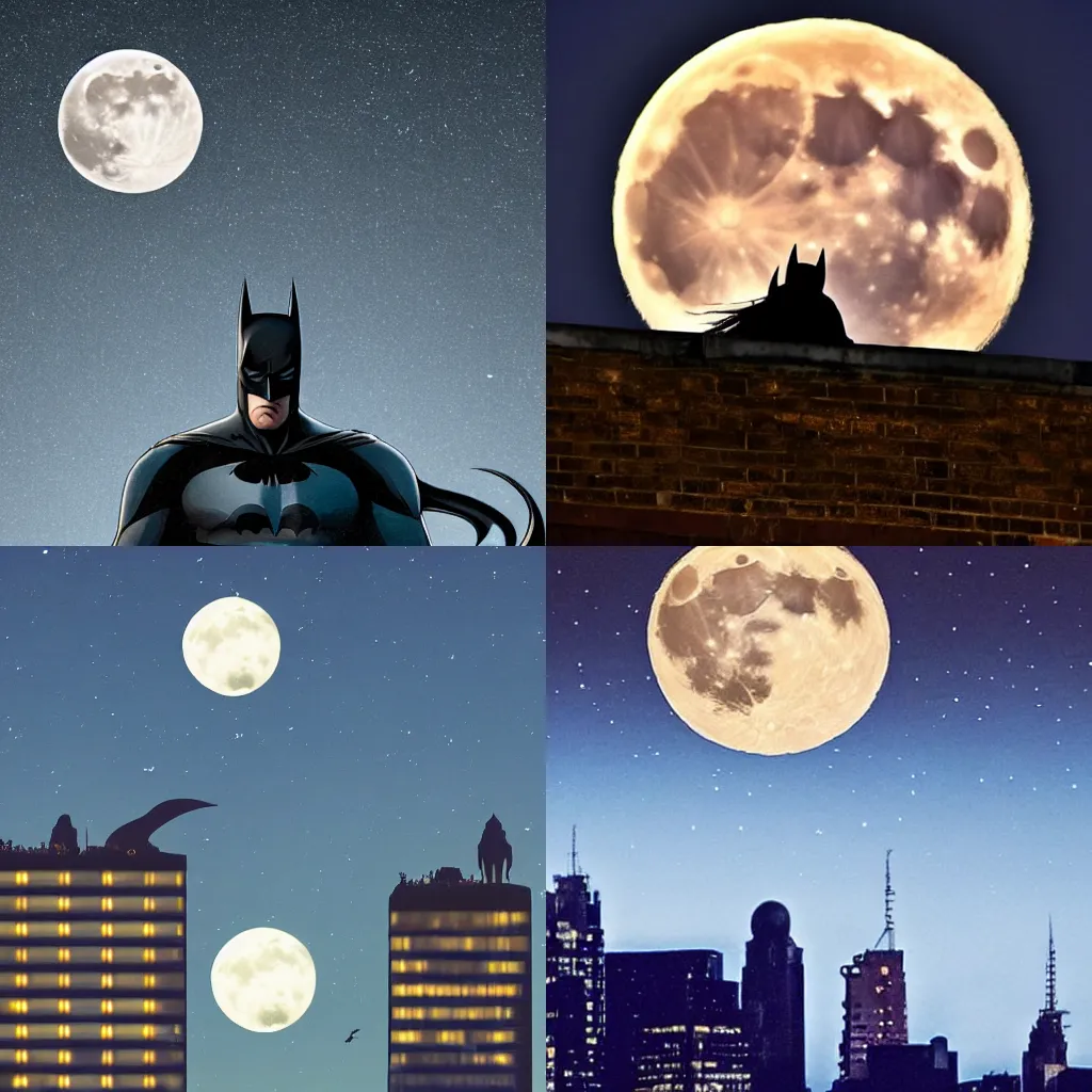 batman on the top of a building with a full moon in | Stable Diffusion ...