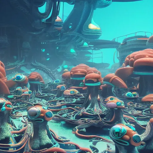 Deep Sea city with squid robots in a futuristic coral | Stable ...