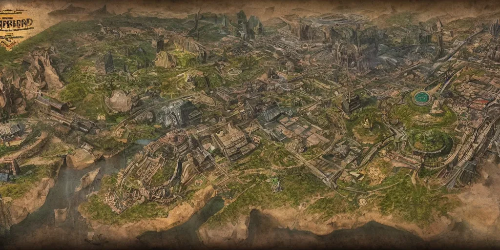 vintage map of a sci fi fantasy land, dynamic | Stable Diffusion
