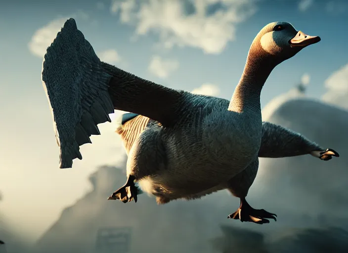 goose | zilla : + 1 eradicating a peaceful village, | Stable Diffusion
