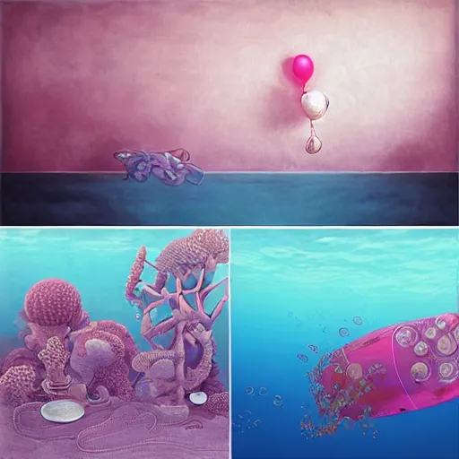 underwater geometric liminal spaces, party balloons, | Stable Diffusion ...