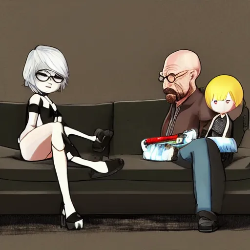 walter white and 2b from nier automata smoking weed on | Stable Diffusion | OpenArt