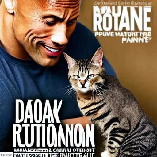 dwayne johnson petting a cat, cover of national | Stable Diffusion ...