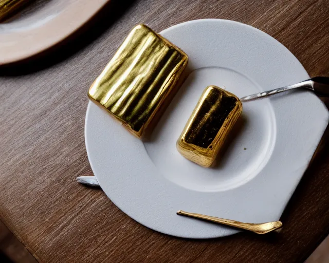 a solid gold bar on a cafe table on a sunny day, f / | Stable Diffusion ...