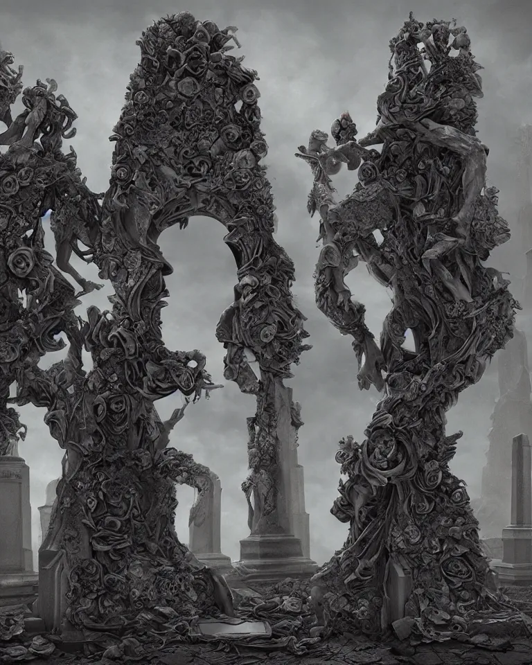 metaphysical painting of gothic cemetery statues | Stable Diffusion
