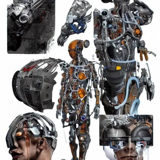 exploded view diagram of cyborg with all parts | Stable Diffusion | OpenArt