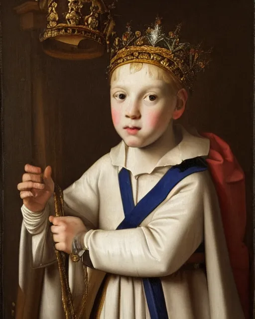 a painting of a young boy wearing a crown, a flemish | Stable Diffusion