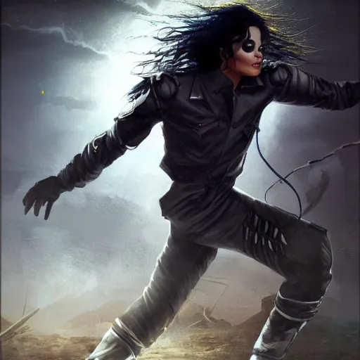 Michael Jackson as a cyborg soldier, running near the | Stable ...