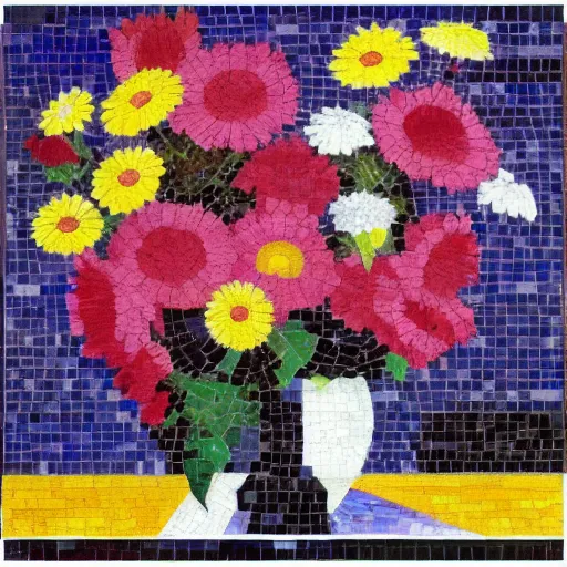 Fuchsia Daisies Still-Life piet mondrian mosaic | Stable Diffusion | OpenArt