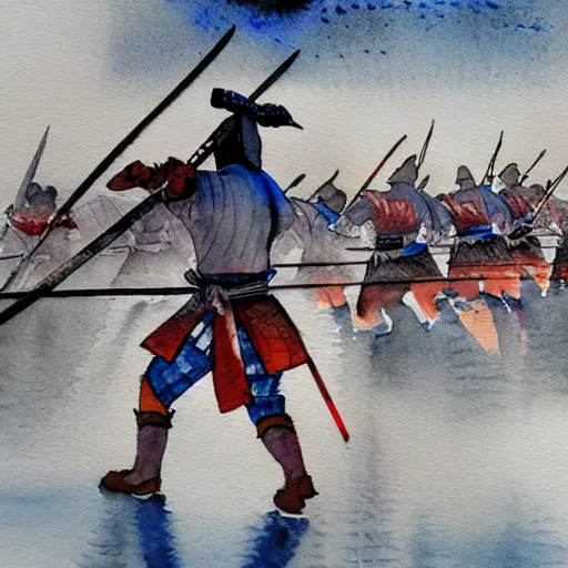 detailed watercolor painting of samurai marching down | Stable ...
