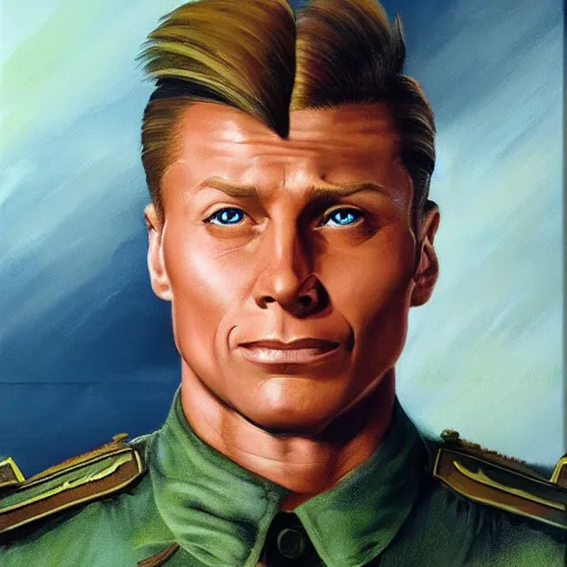 jack mcbrayer as guile from street fighter, painting | Stable Diffusion ...