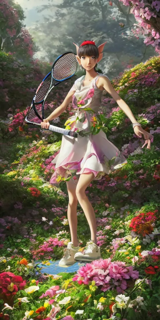 ONE elf playing tennis on a tennis court made of | Stable Diffusion ...